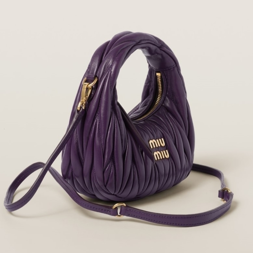 Miu Miu Wonder Mini Hobo Matelasse Leather Bag Purple - Gem